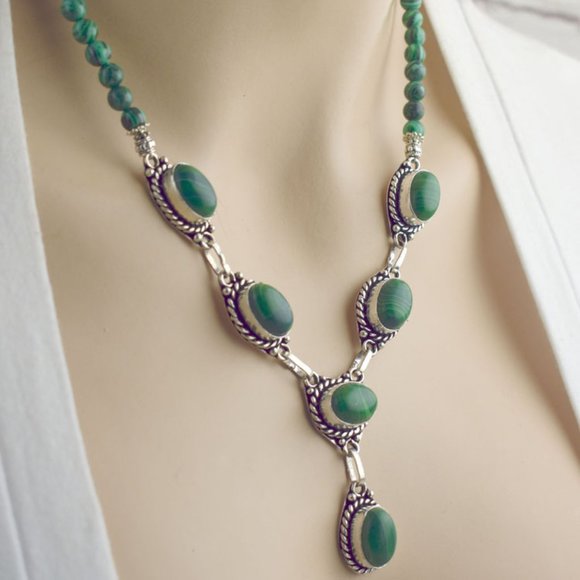 BG Designs | Jewelry | Malachite 925 Overlay Necklace Earring Set ...